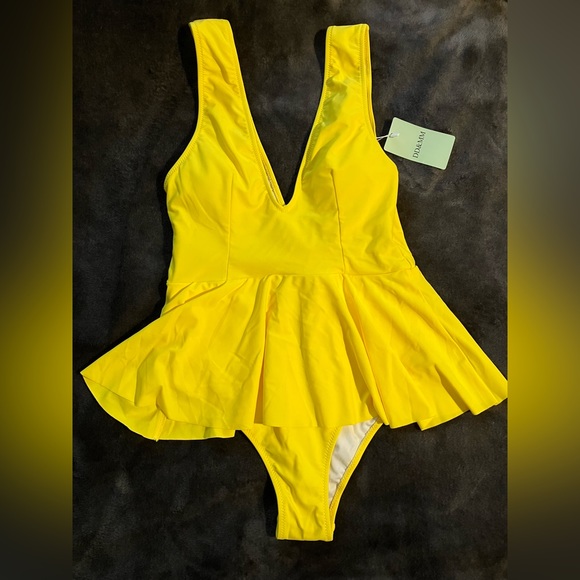 Swim | Yellow Skirted Onepiece Deep Vneck Swimsuit | Poshmark